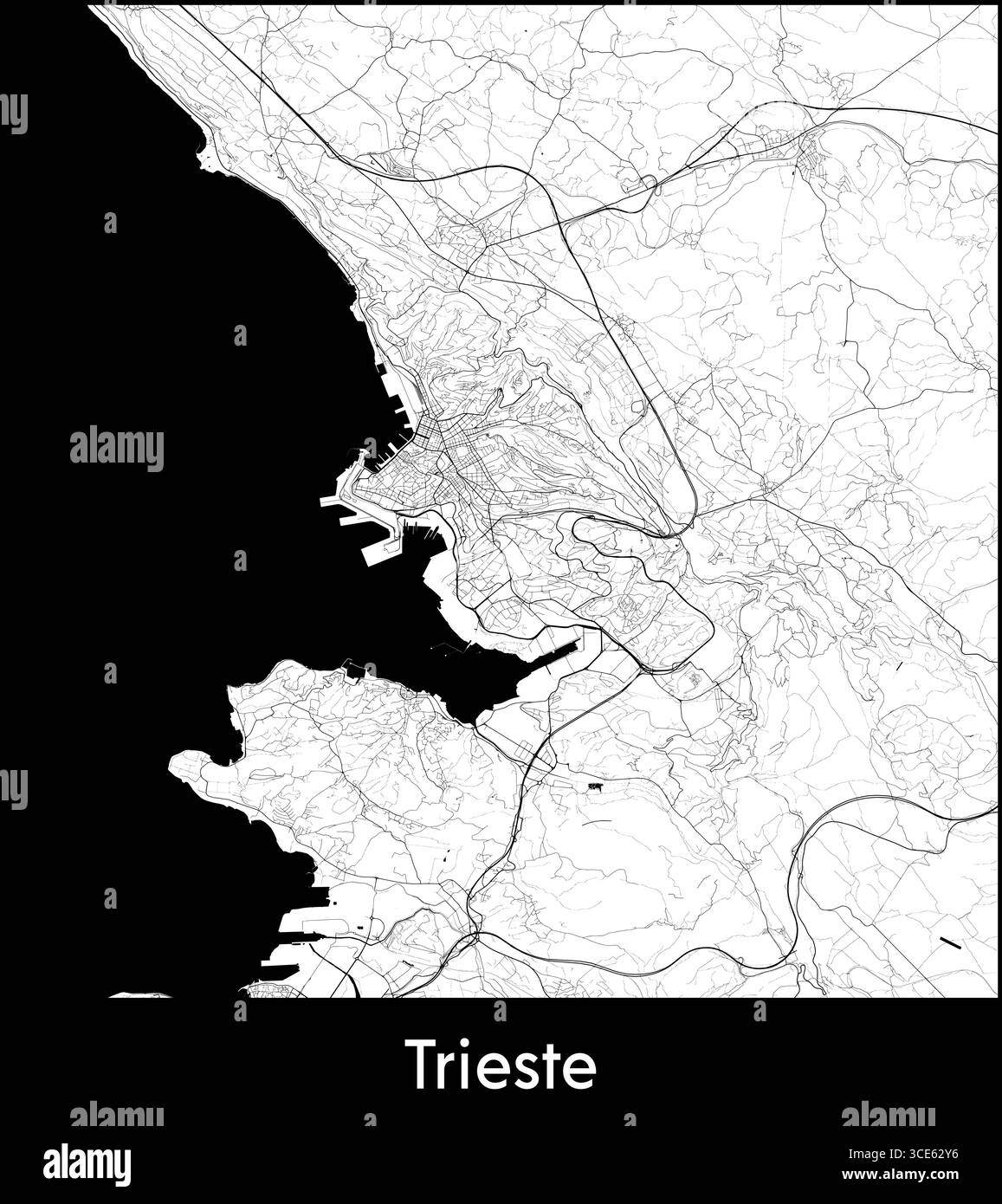 Trieste city map, Italy - Topographic vector map poster Stock Vector ...