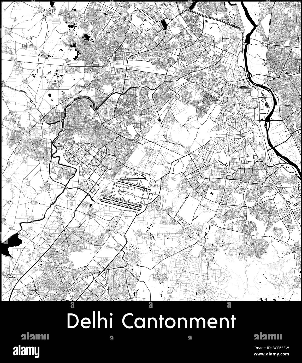 Delhi Cantonment city map, India - Topographic vector map poster Stock ...