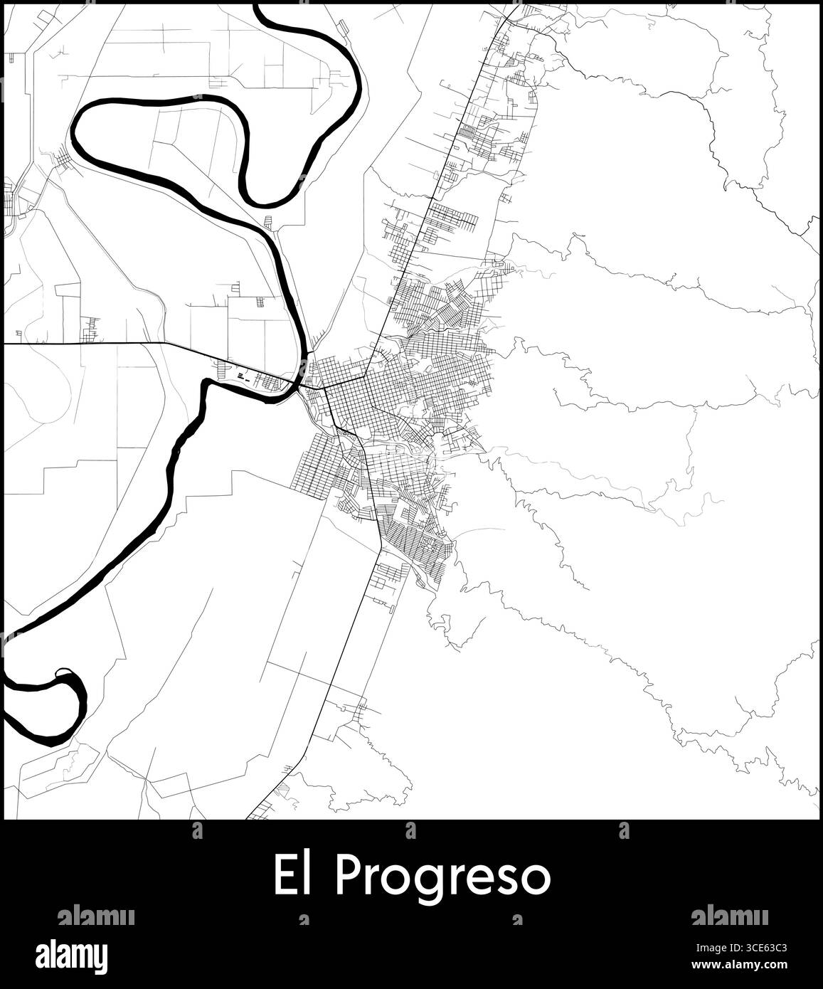 El Progreso city map, Honduras - Topographic vector map poster Stock ...