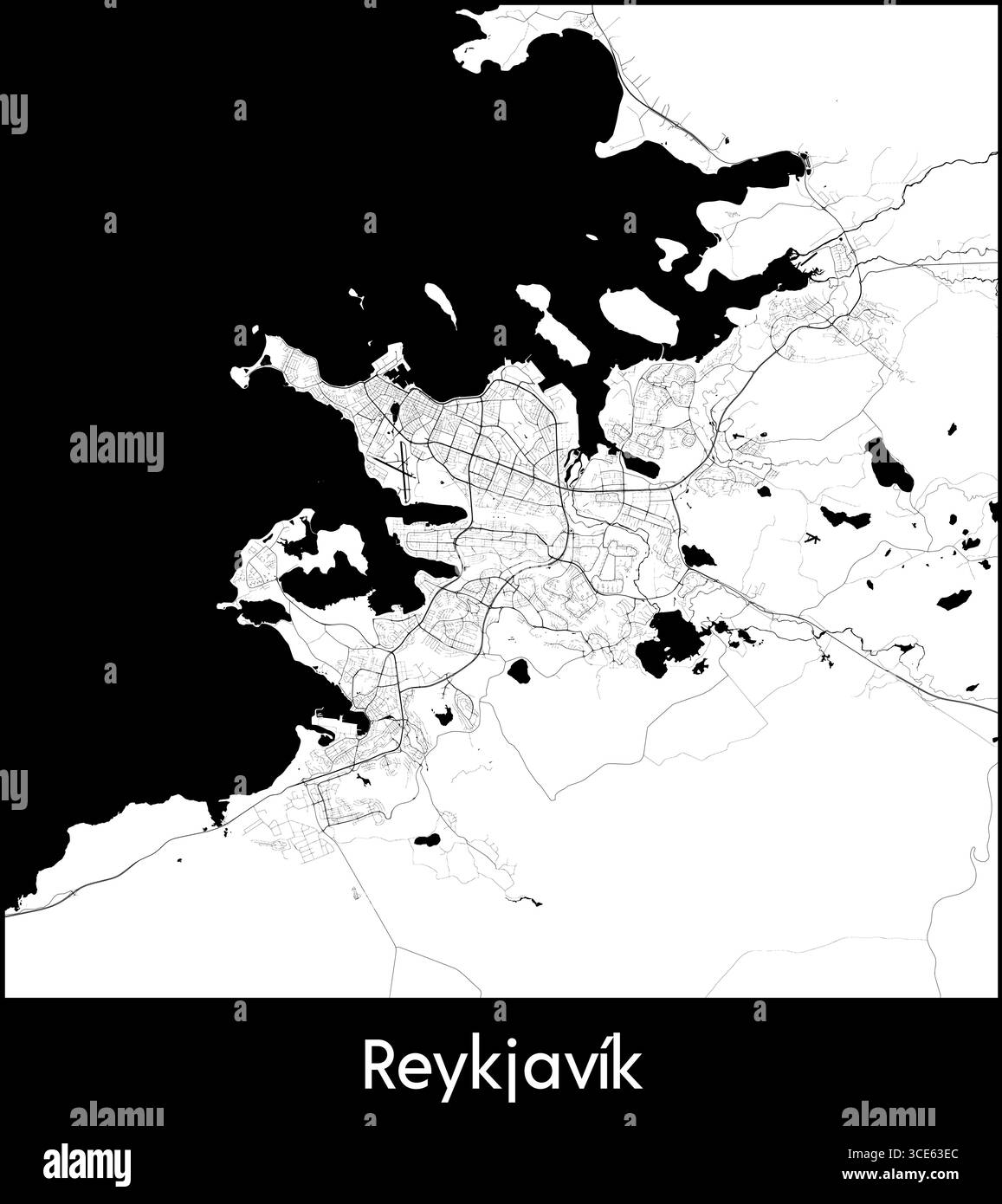 Reykjavik city map, Iceland - Topographic vector map poster Stock ...