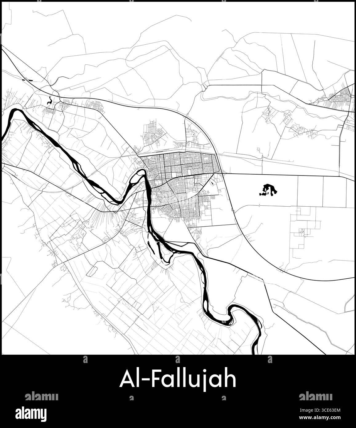 Al Fallujah city map, Iraq - Topographic vector map poster Stock Vector ...