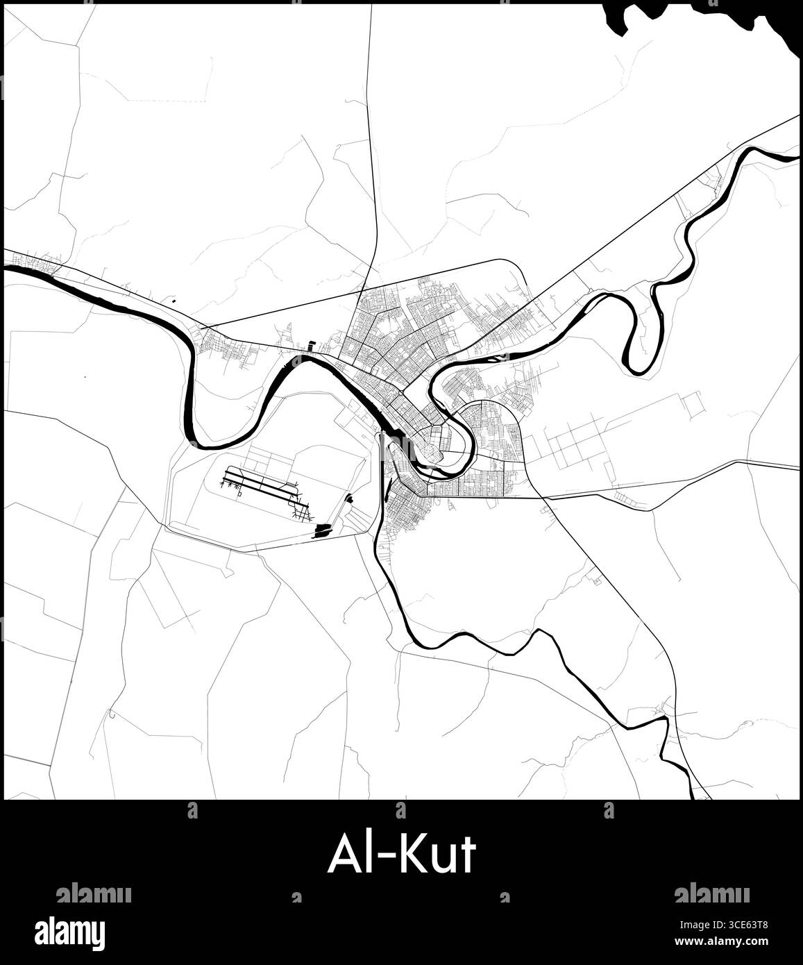Al Kut city map, Iraq - Topographic vector map poster Stock Vector ...