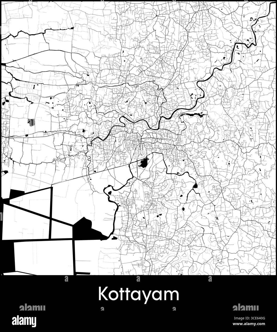 Kottayam city map, India - Topographic vector map poster Stock Vector ...