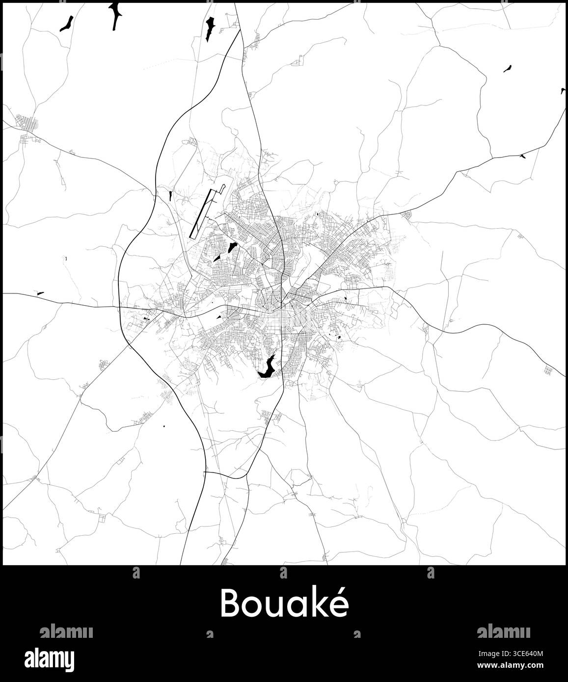 Bouake city map, Ivory Coast - Topographic vector map poster Stock ...