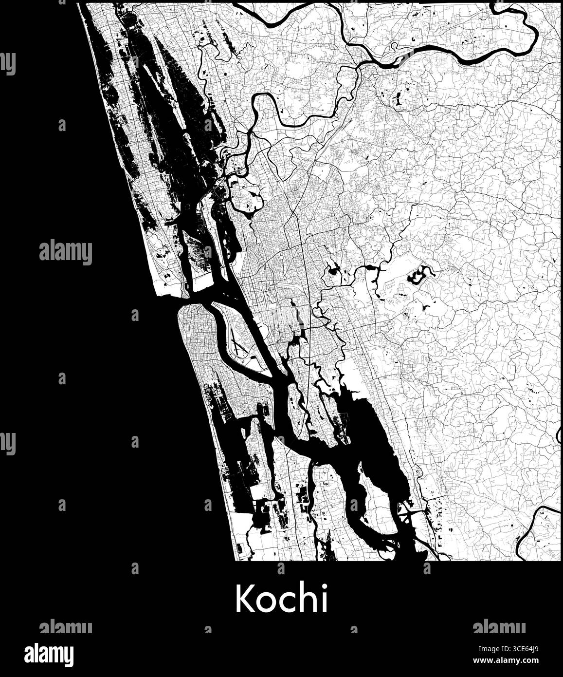 Kochi city map, India - Topographic vector map poster Stock Vector ...