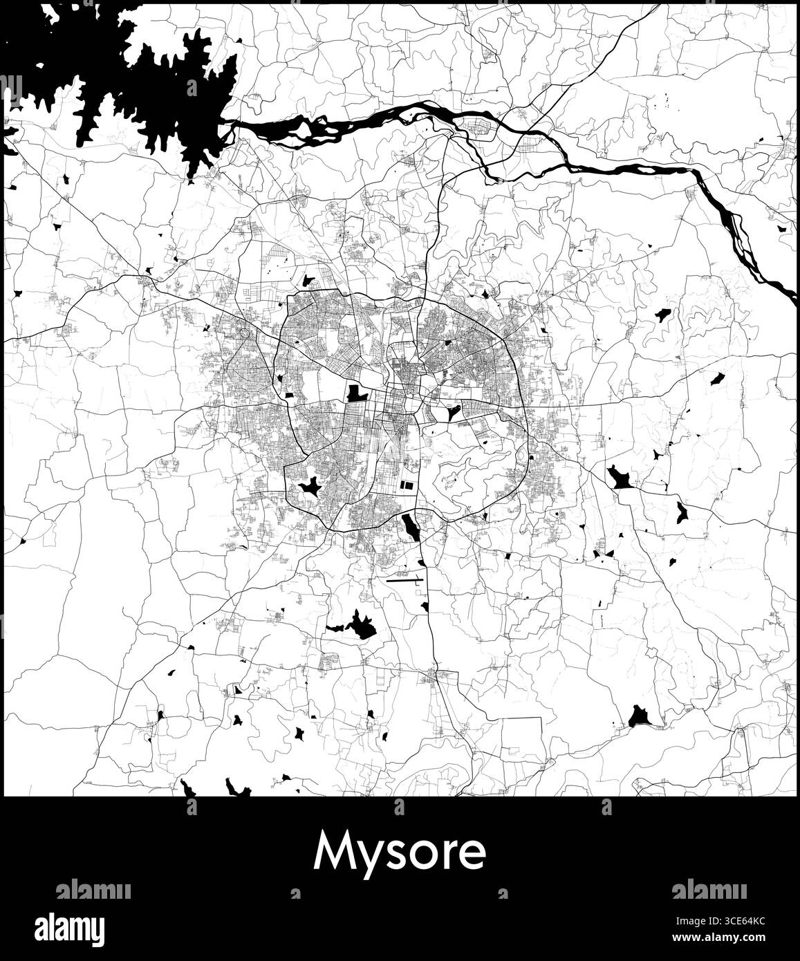 Mysore city map, India - Topographic vector map poster Stock Vector ...