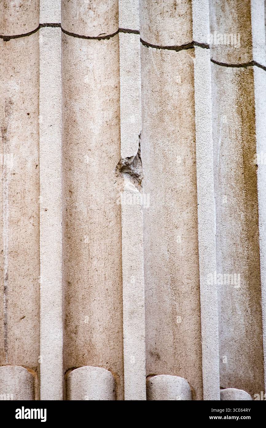 Bullet scars from the Easter Rising of 1916 on fluted Ionic columns at ...