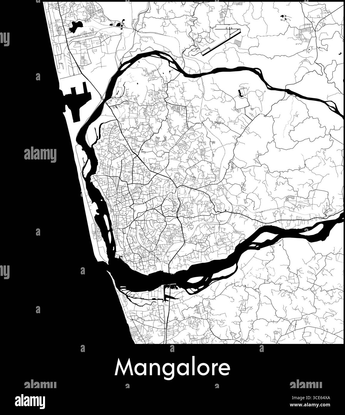 Mangalore city map, India - Topographic vector map poster Stock Vector ...