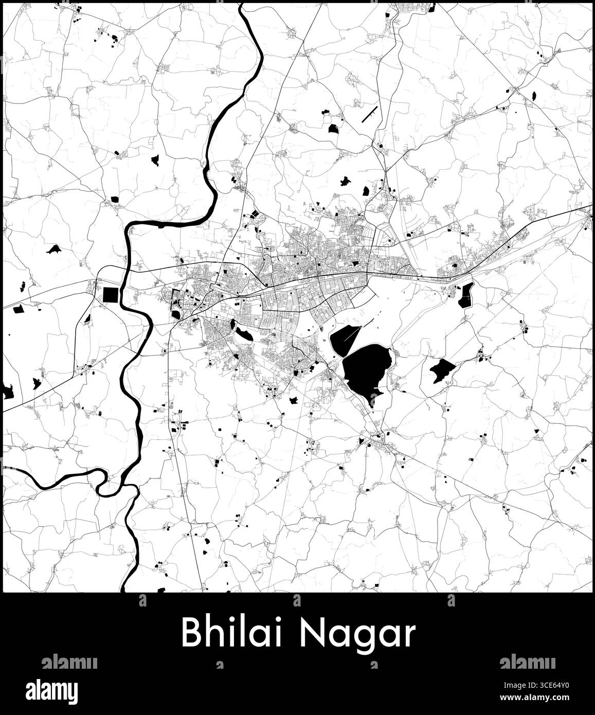 Bhilai Nagar city map, India - Topographic vector map poster Stock ...