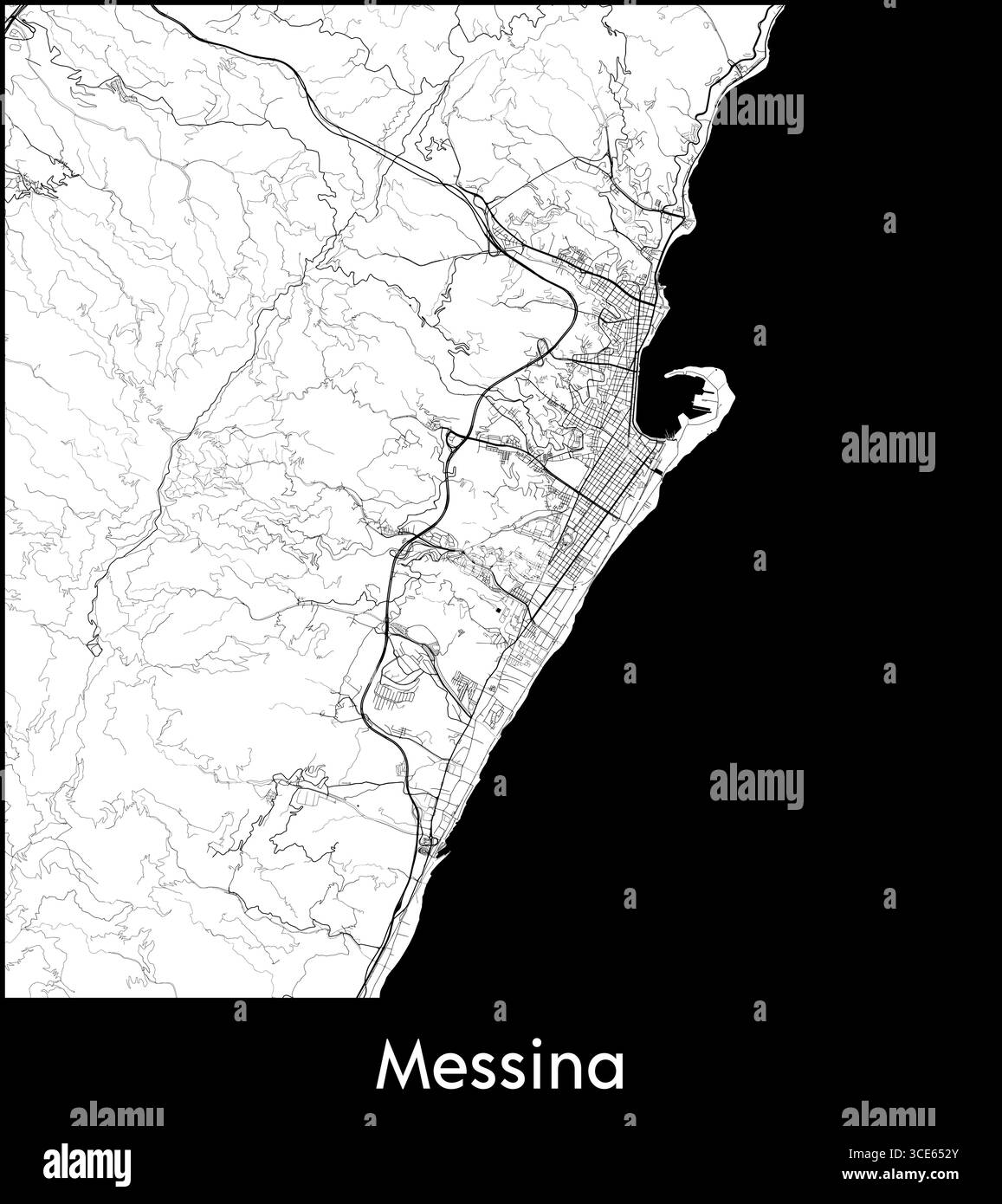 Messina city map, Italy - Topographic vector map poster Stock Vector ...
