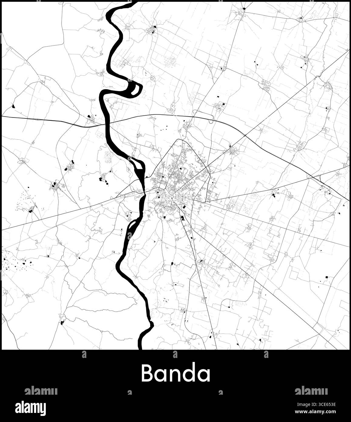 Banda city map, India - Topographic vector map poster Stock Vector ...