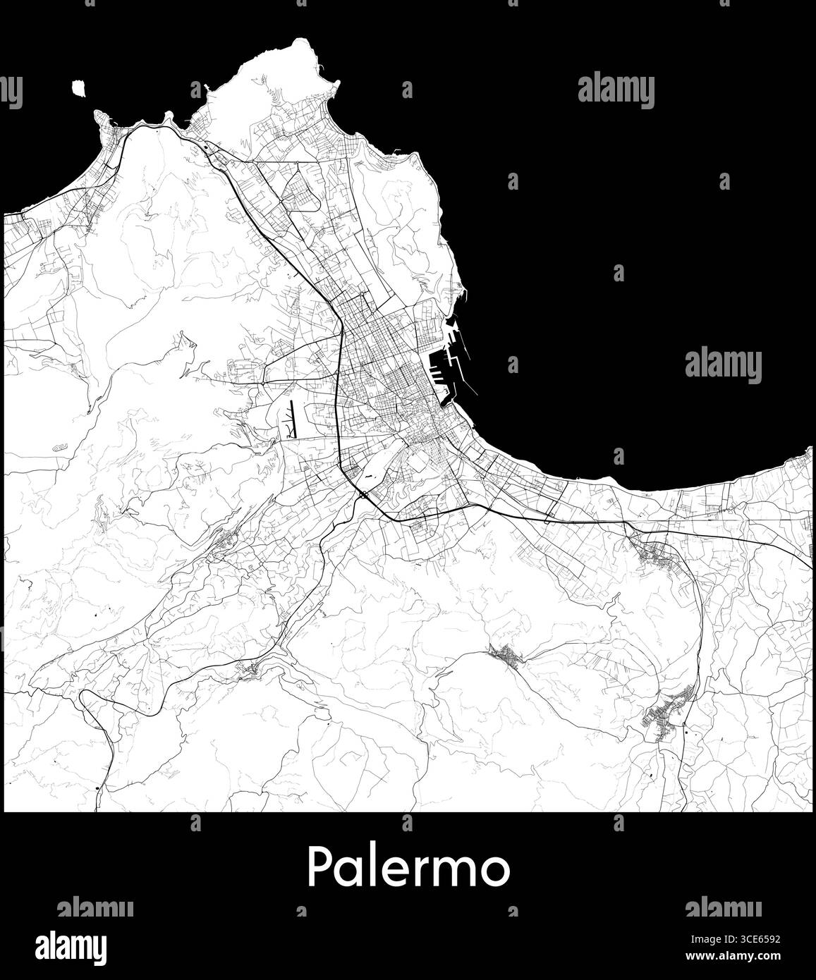 Palermo city map, Italy - Topographic vector map poster Stock Vector ...