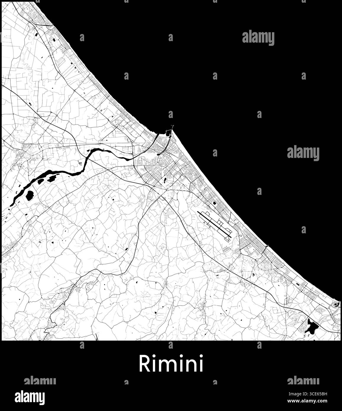Rimini city map, Italy - Topographic vector map poster Stock Vector ...