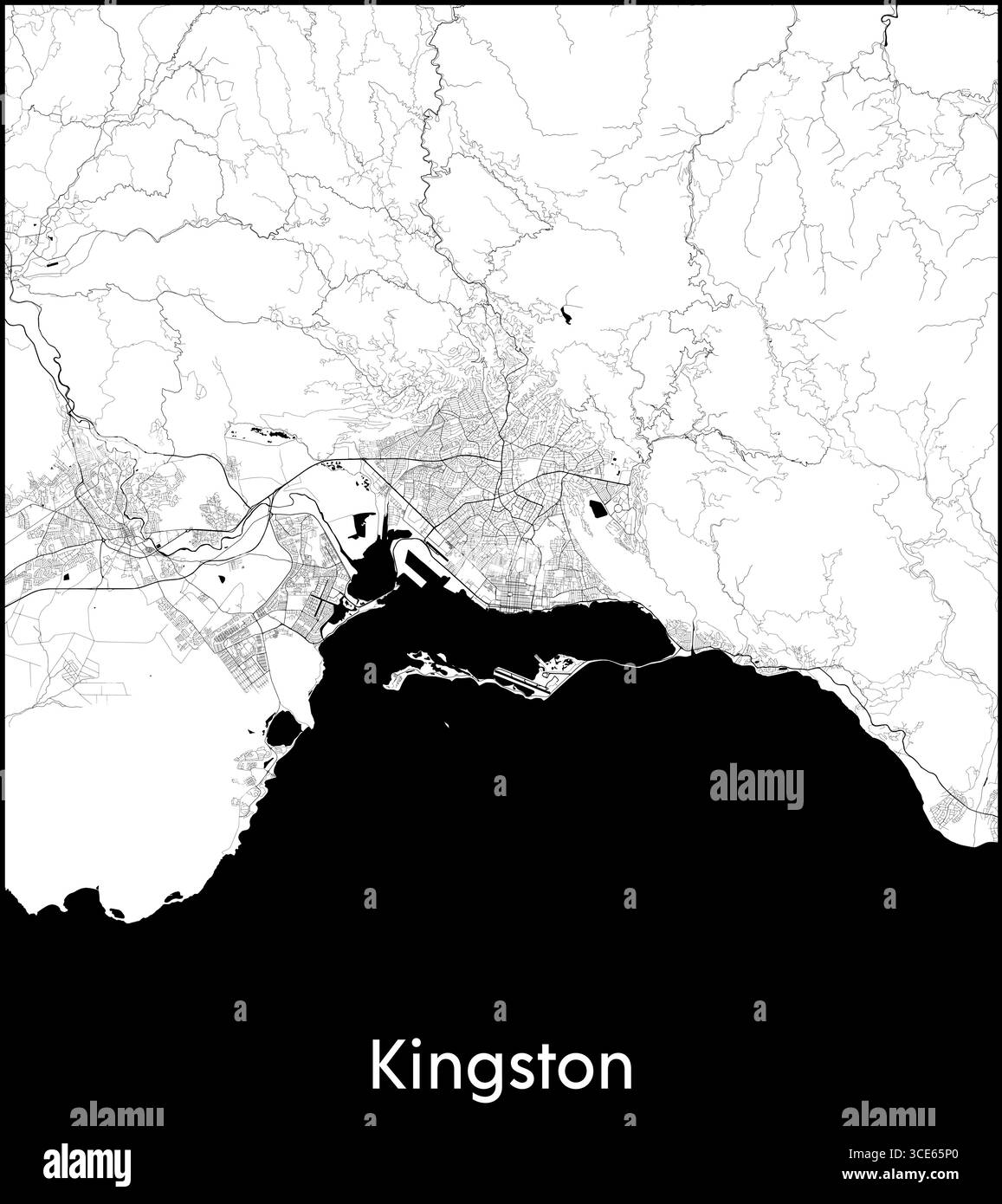 Kingston city map, Jamaica - Topographic vector map poster Stock Vector ...