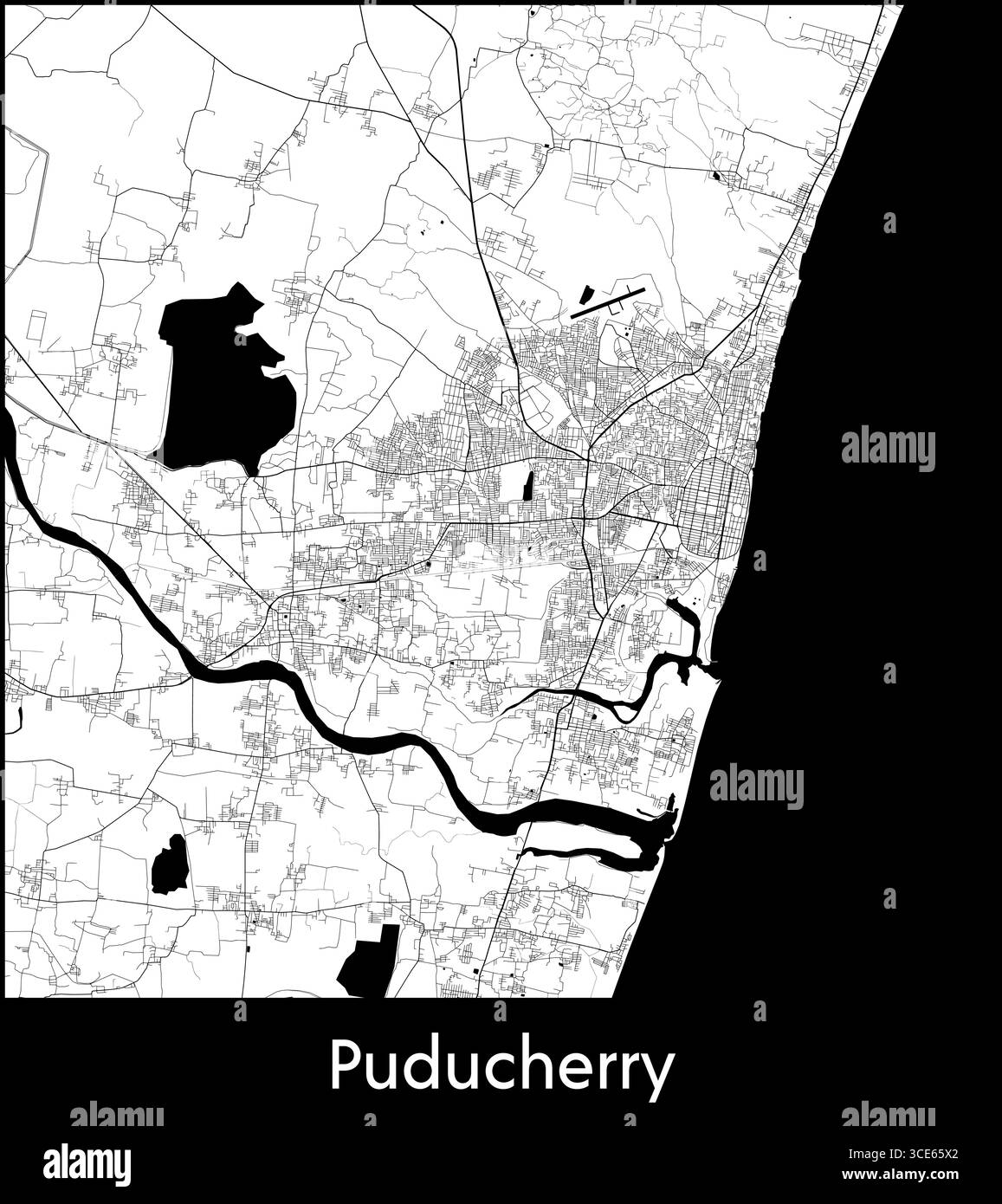 Puducherry city map, India - Topographic vector map poster Stock Vector ...