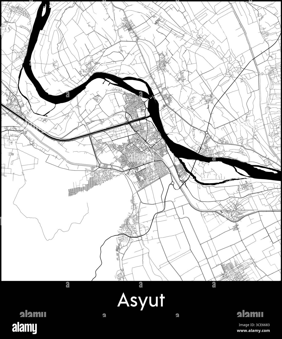 Asyut city map, Egypt - Topographic vector map poster Stock Vector ...