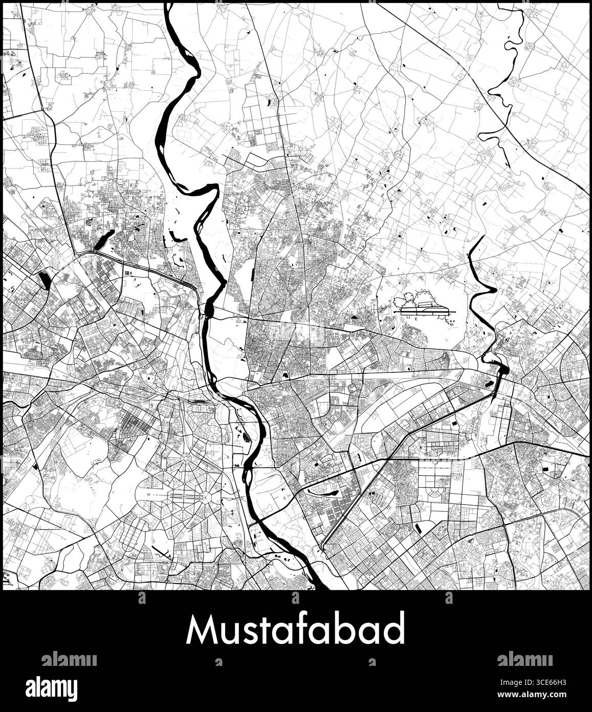 Mustafabad city map, India - Topographic vector map poster Stock Vector ...