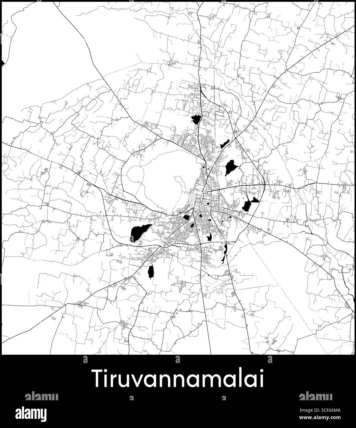 Tiruvannamalai city map, India - Topographic vector map poster Stock ...
