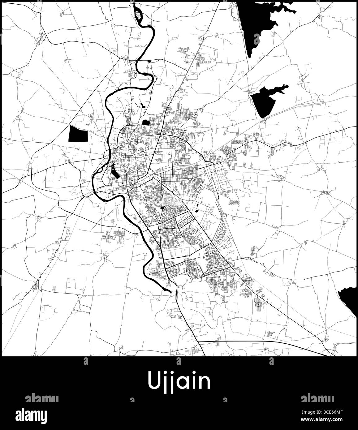 Ujjain city map, India - Topographic vector map poster Stock Vector ...