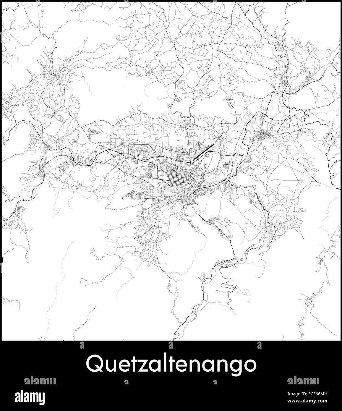 Quetzaltenango city map, Guatemala - Topographic vector map poster ...