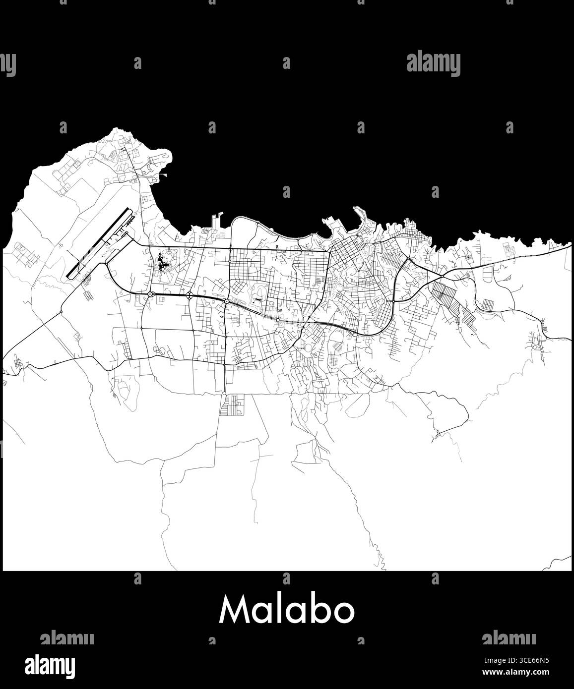 Malabo city map, Equatorial Guinea - Topographic vector map poster ...