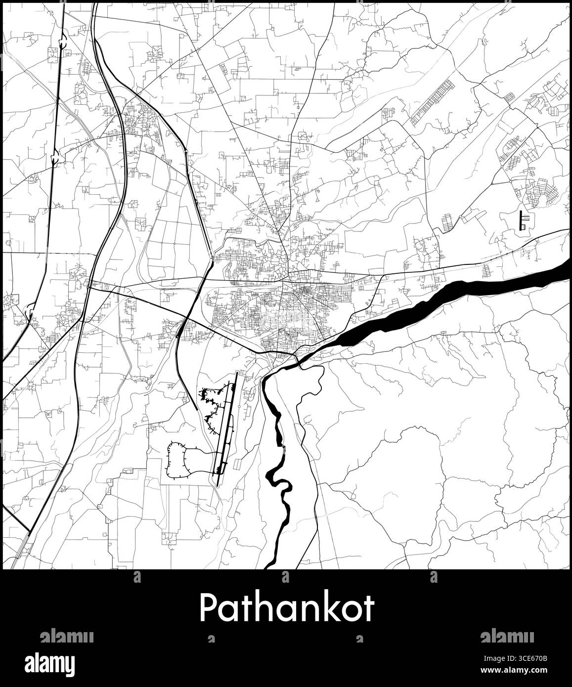 Pathankot city map, India - Topographic vector map poster Stock Vector ...