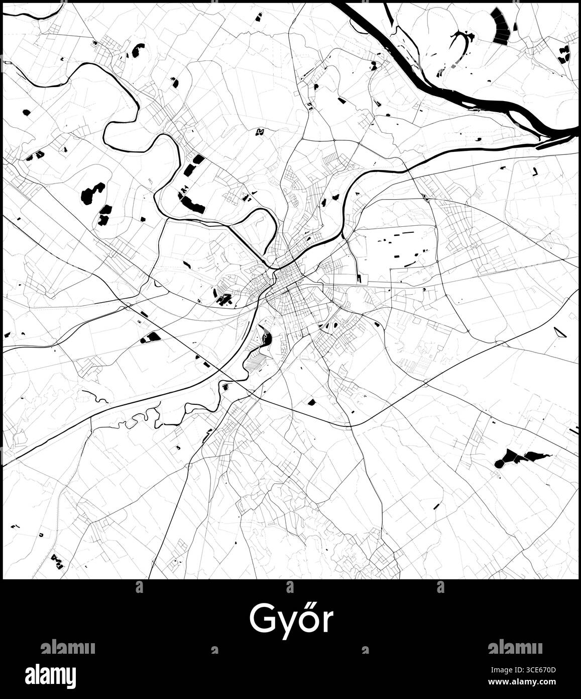 Gyor city map, Hungary - Topographic vector map poster Stock Vector ...