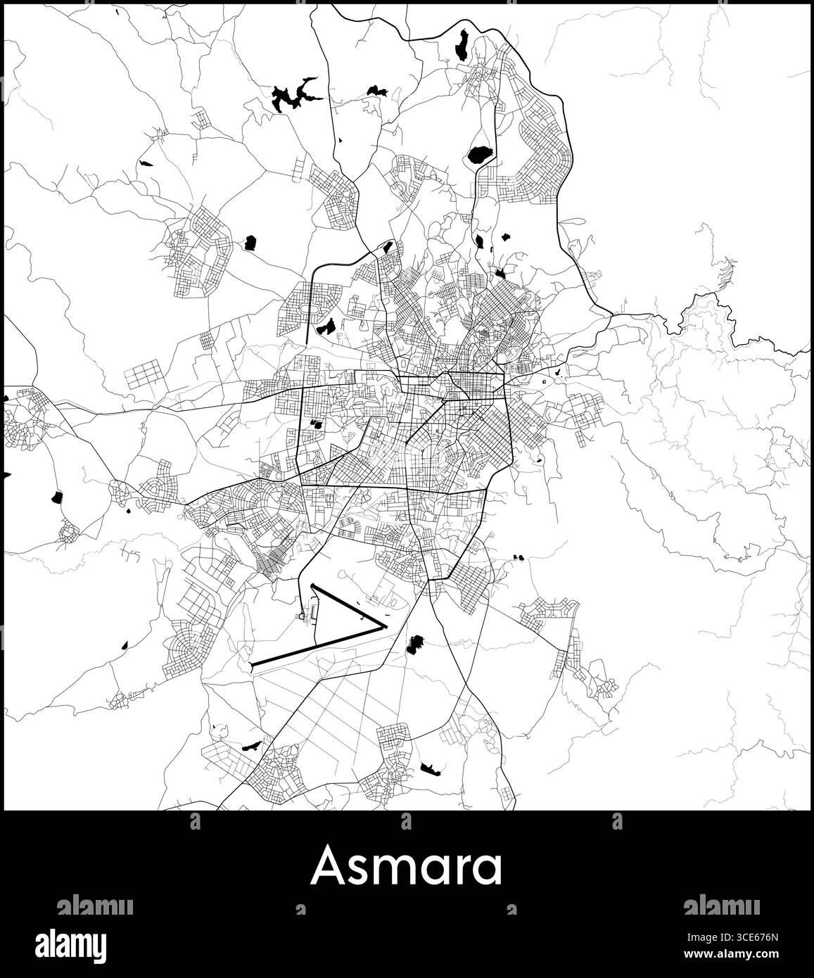 Asmara city map, Eritrea - Topographic vector map poster Stock Vector ...