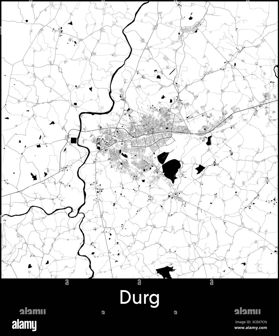 Durg city map, India - Topographic vector map poster Stock Vector Image ...