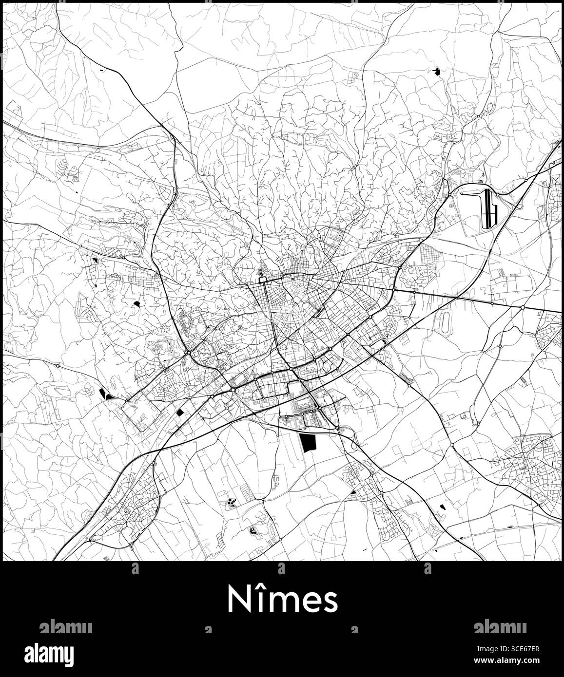 Nimes city map, France - Topographic vector map poster Stock Vector ...
