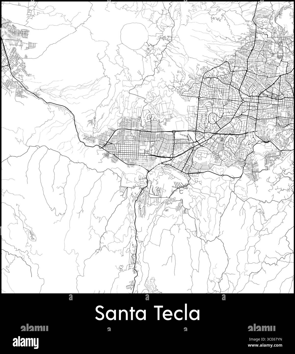 Santa Tecla city map, El Salvador - Topographic vector map poster Stock ...