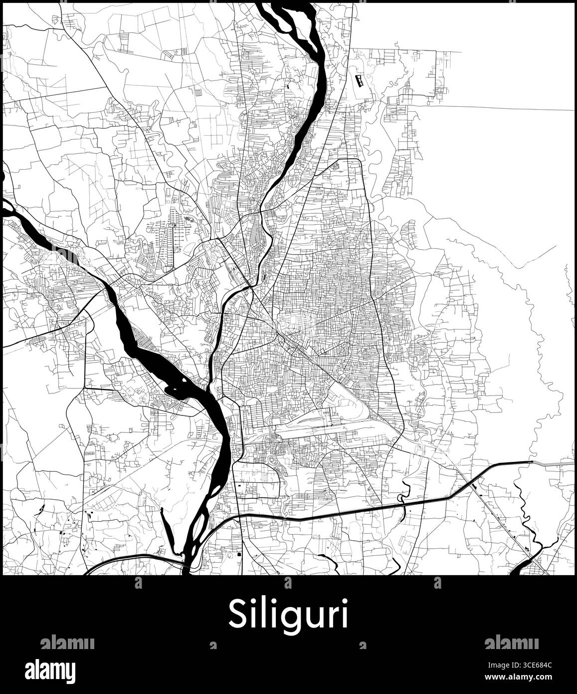 Siliguri city map, India - Topographic vector map poster Stock Vector ...