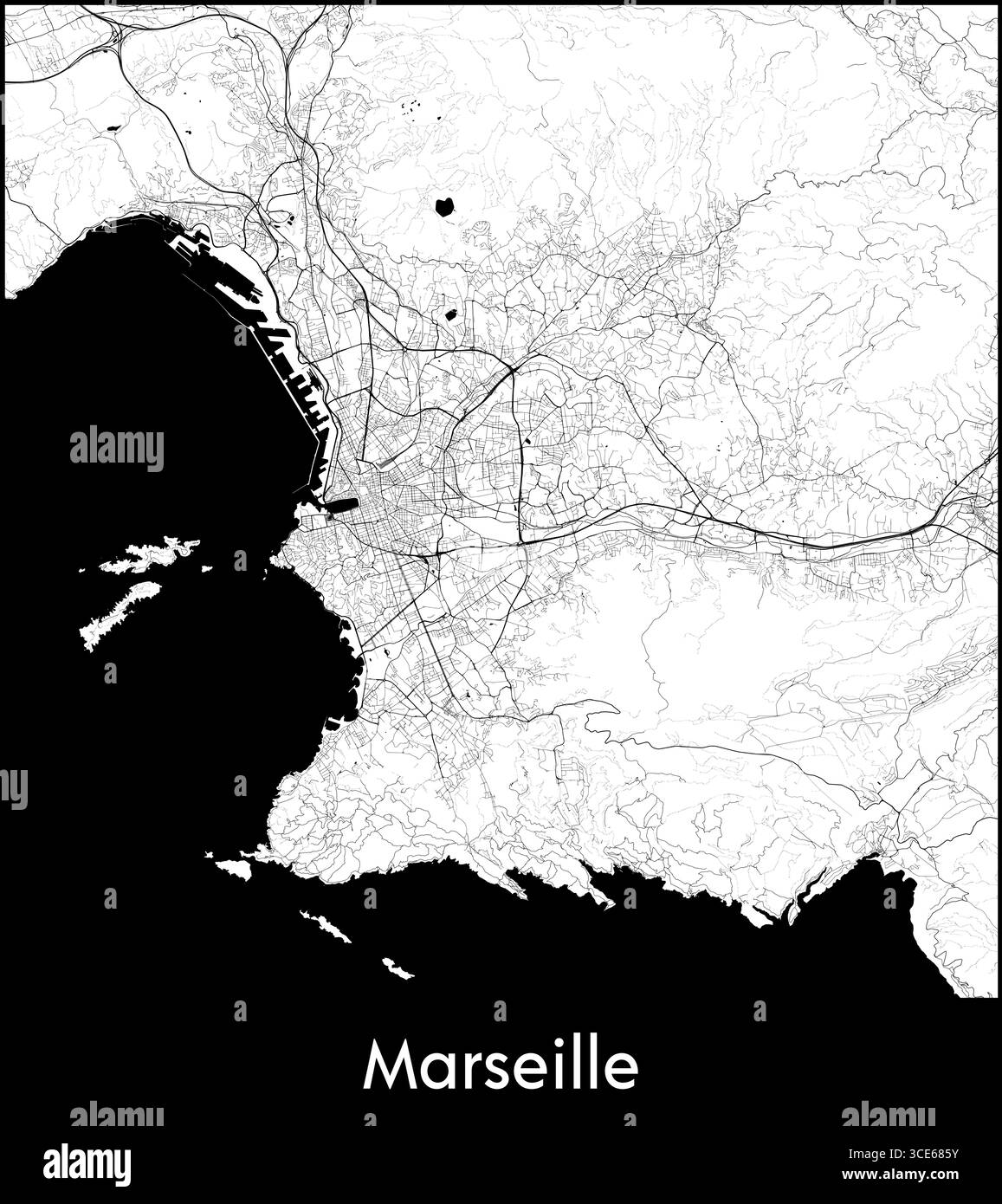Marseille city map, France - Topographic vector map poster Stock Vector ...