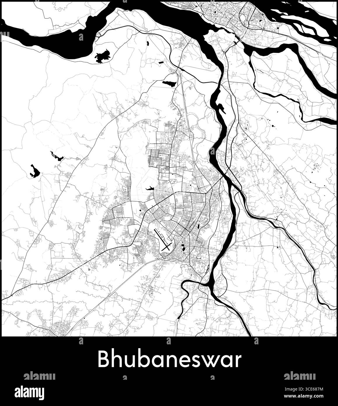 Bhubaneswar city map, India - Topographic vector map poster Stock ...