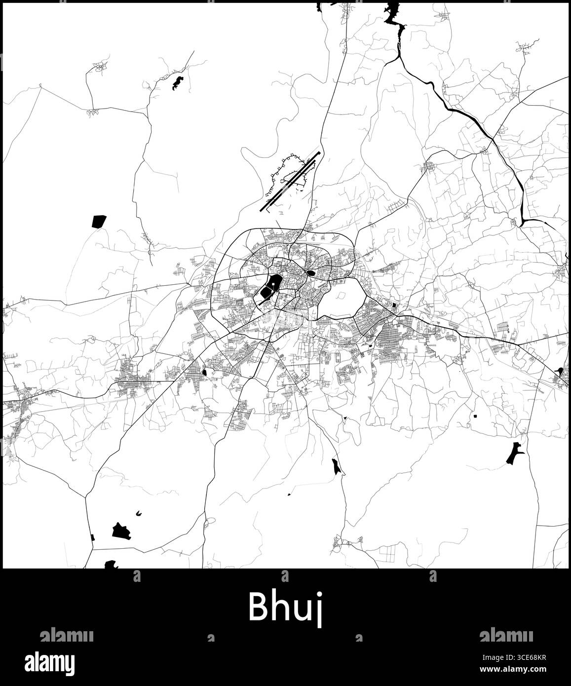 Bhuj city map, India - Topographic vector map poster Stock Vector Image ...