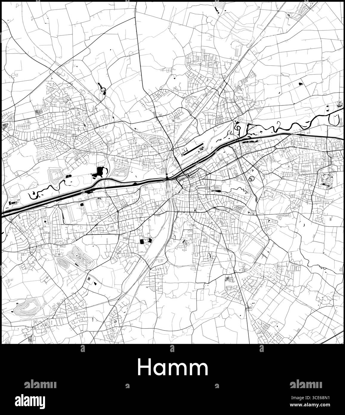Hamm city map, Germany - Topographic vector map poster Stock Vector ...