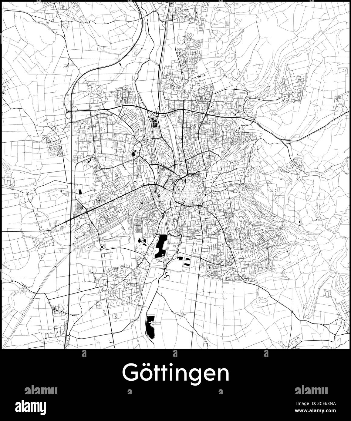 Gottingen city map, Germany - Topographic vector map poster Stock ...