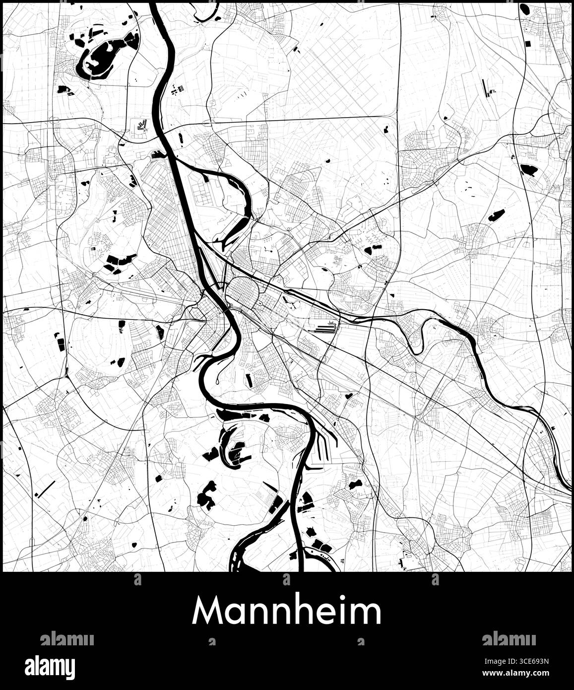 Mannheim city map, Germany - Topographic vector map poster Stock Vector ...
