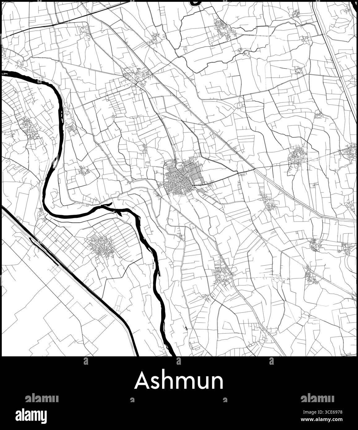 Ashmun city map, Egypt - Topographic vector map poster Stock Vector ...