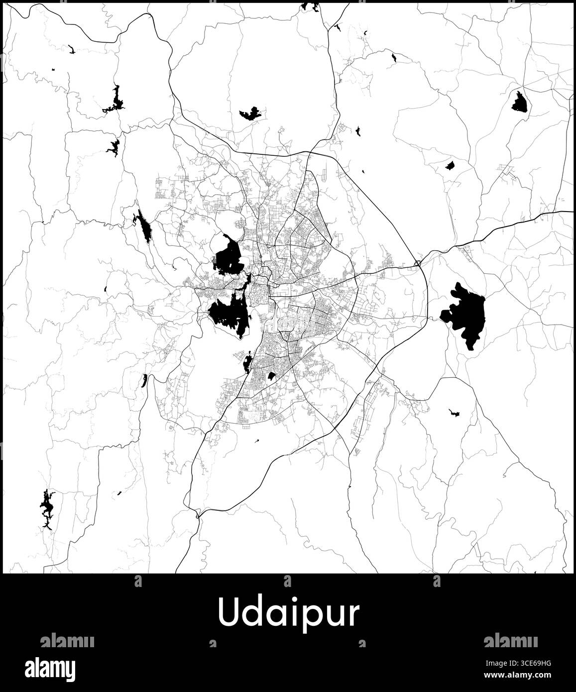 Udaipur city map, India - Topographic vector map poster Stock Vector Image & Art - Alamy