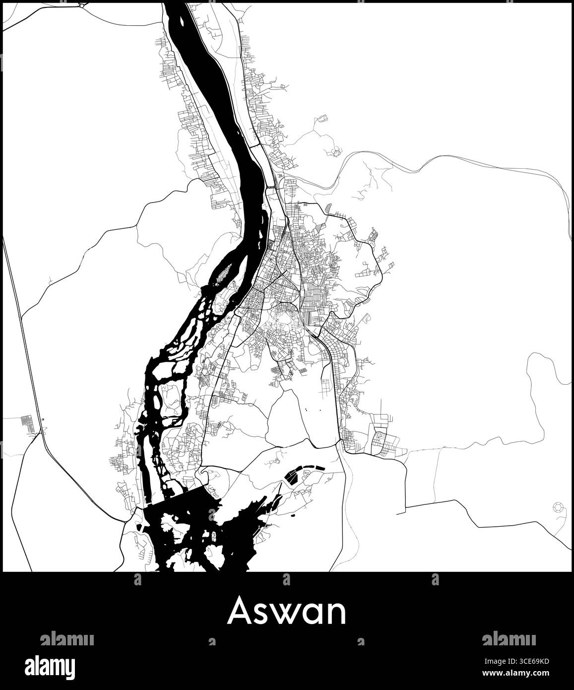Aswan city map, Egypt - Topographic vector map poster Stock Vector ...
