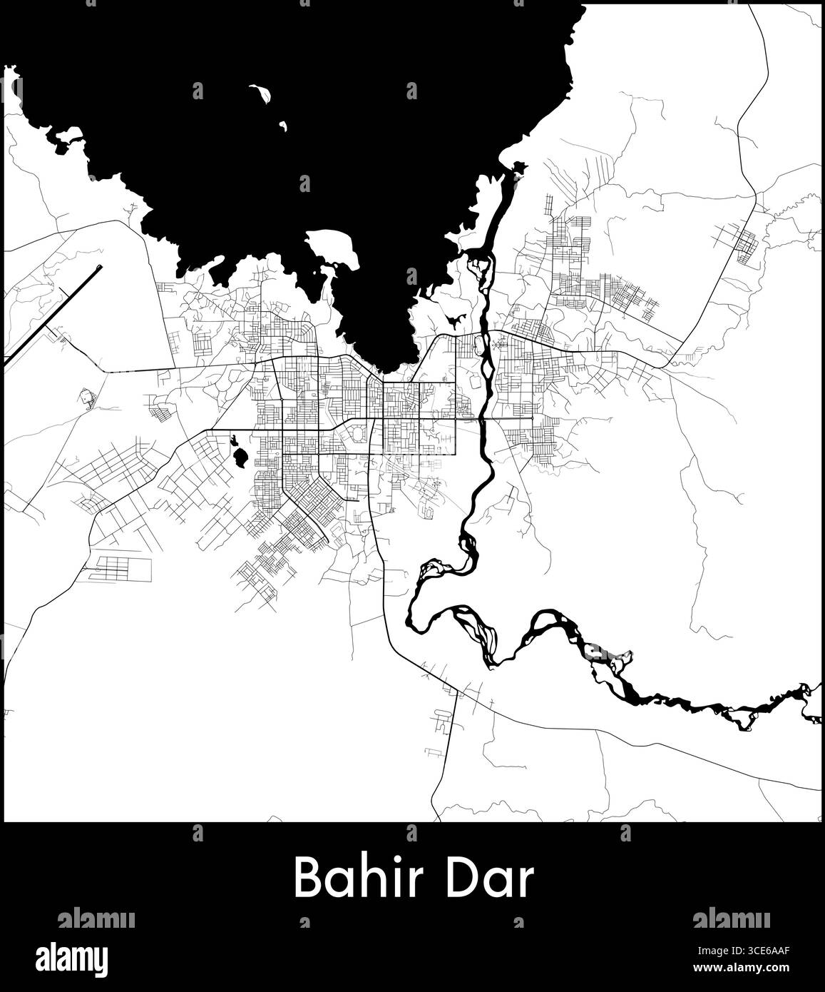 Bahir Dar city map, Ethiopia - Topographic vector map poster Stock ...