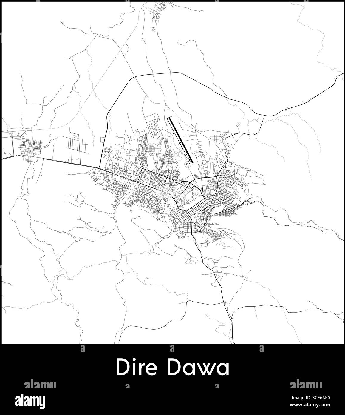 Dire Dawa city map, Ethiopia - Topographic vector map poster Stock ...