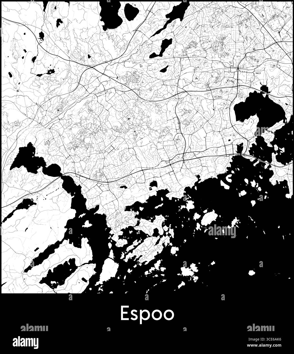 Espoo city map, Finland - Topographic vector map poster Stock Vector ...