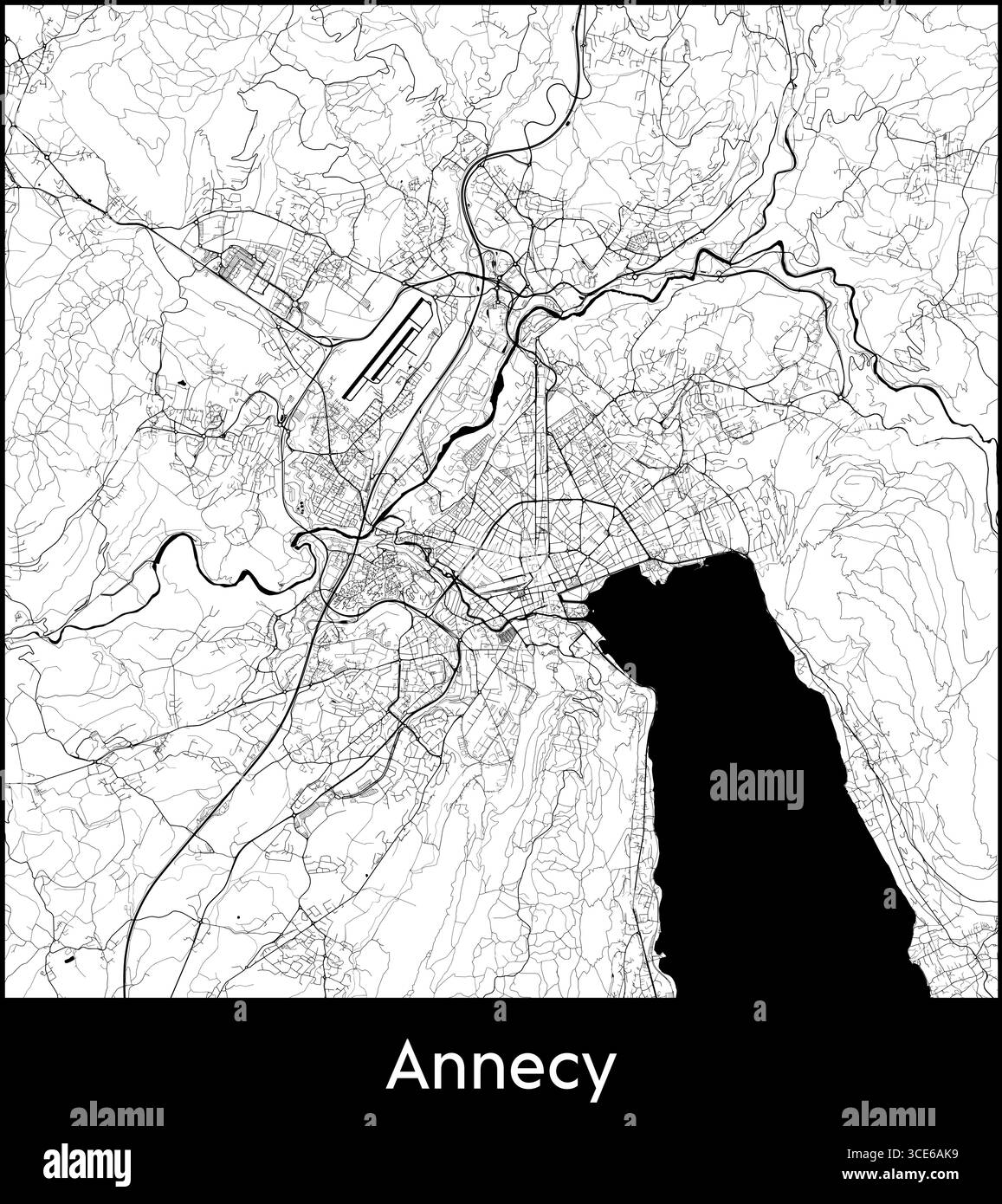 Annecy city map, France - Topographic vector map poster Stock Vector ...