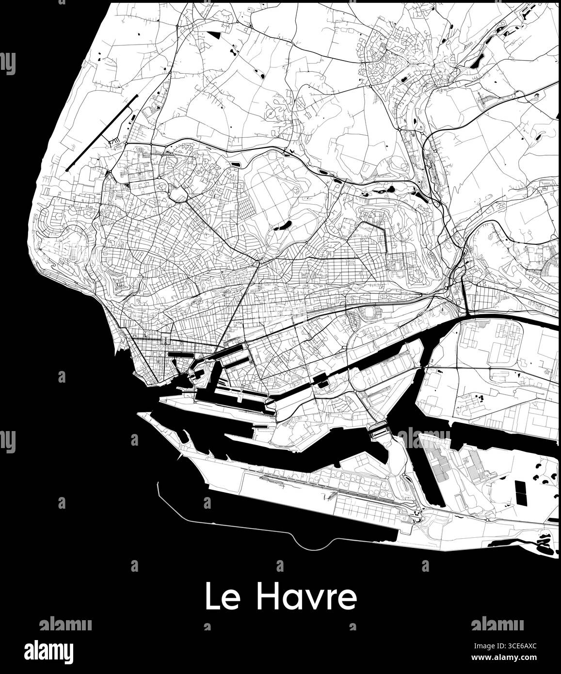 Le Havre city map, France - Topographic vector map poster Stock Vector ...