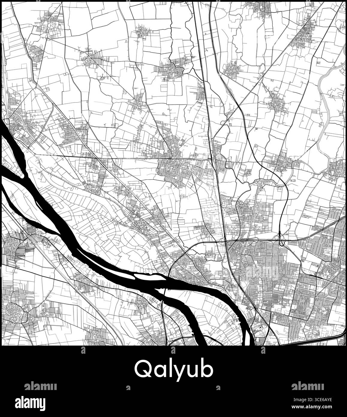Qalyub city map, Egypt - Topographic vector map poster Stock Vector ...