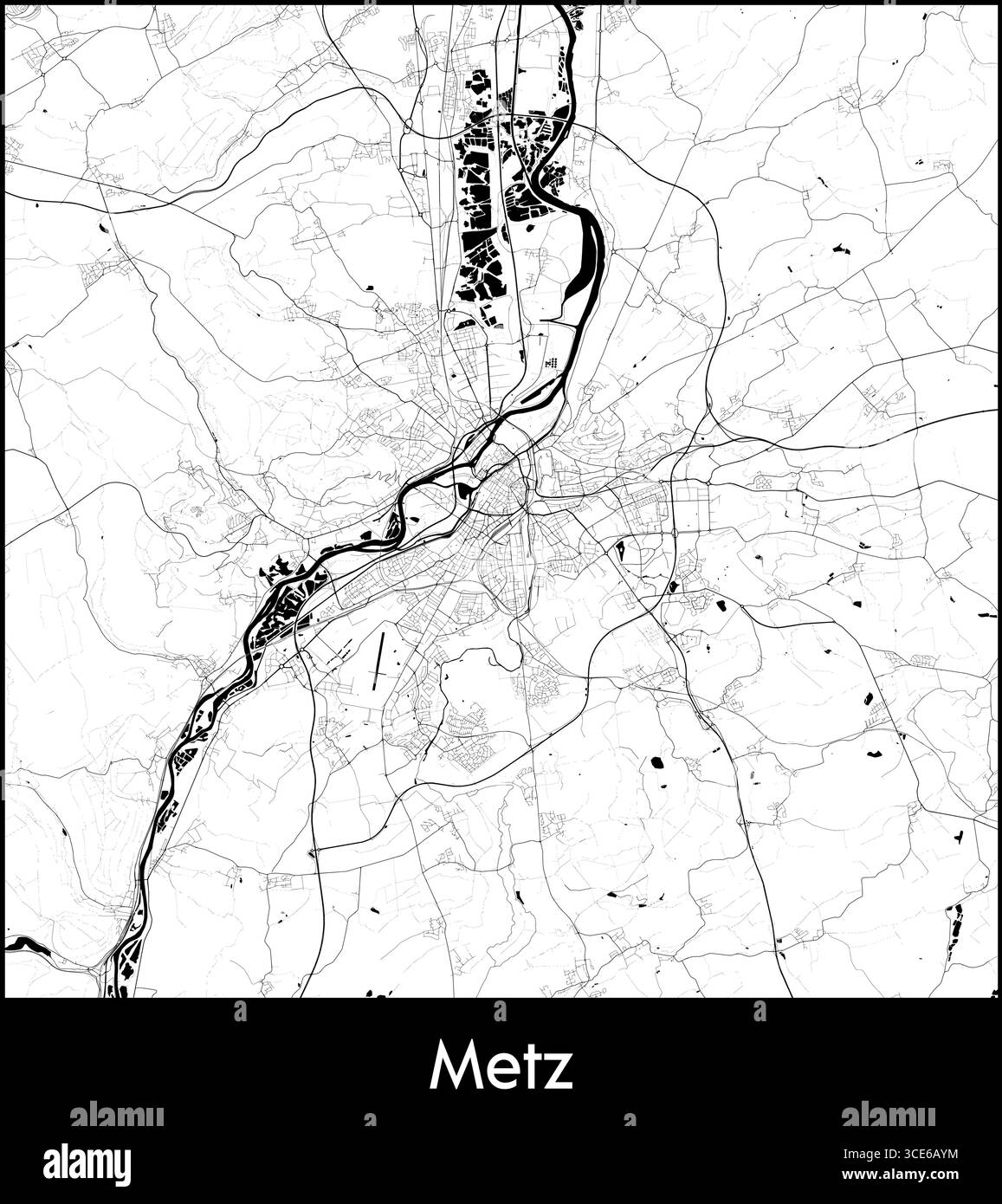 Metz city map, France - Topographic vector map poster Stock Vector ...