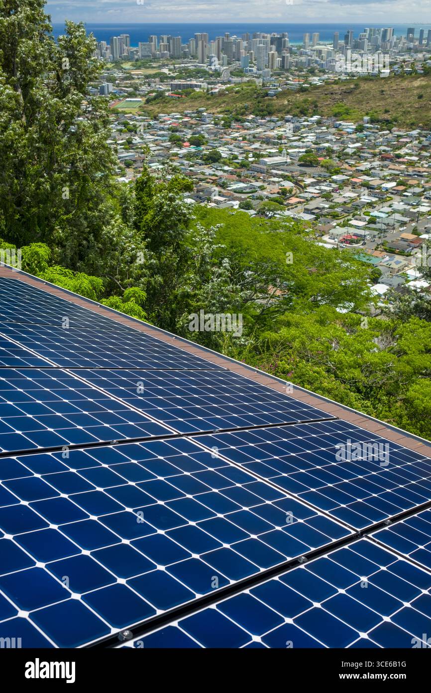 Photovoltaic panels on rooftop, Honolulu, Oahu, Hawaii, USA Stock Photo ...