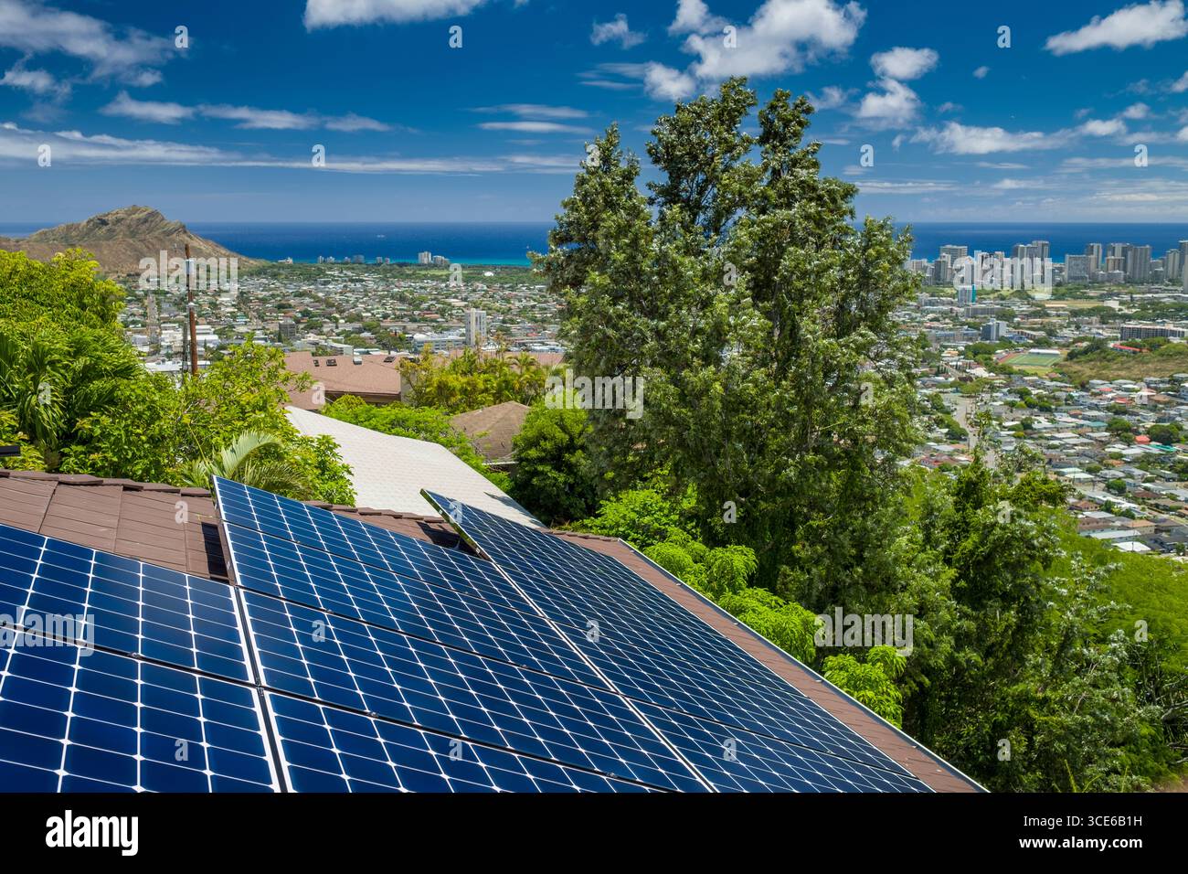 Photovoltaic panels on rooftop, Honolulu, Oahu, Hawaii, USA Stock Photo ...